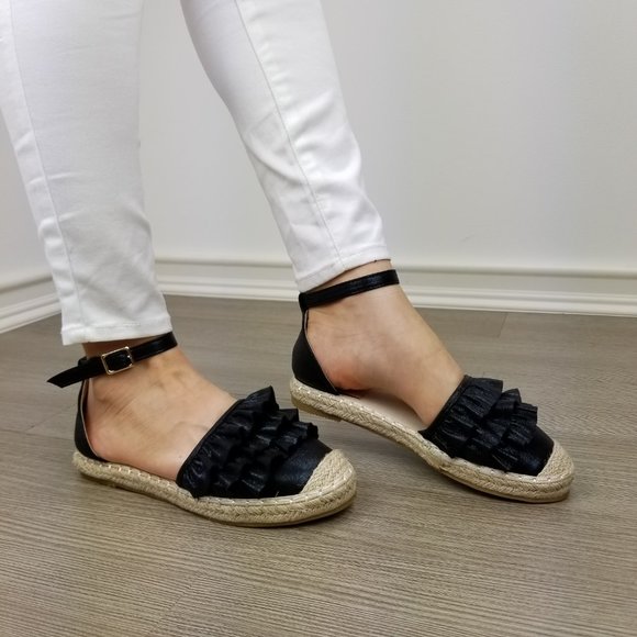 Shoes | Cutest Sparkly Black Espadrille Ruffle Sandals | Poshmark